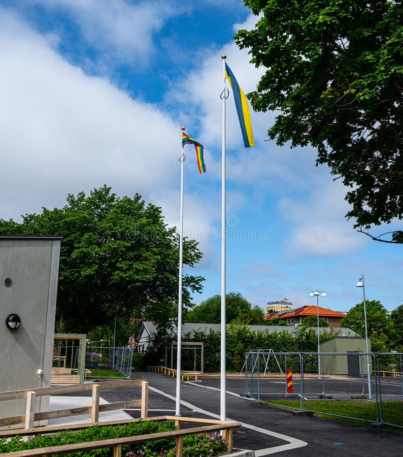 Flag Flying Outside a School.. Stock Image - Image of flag, young ...