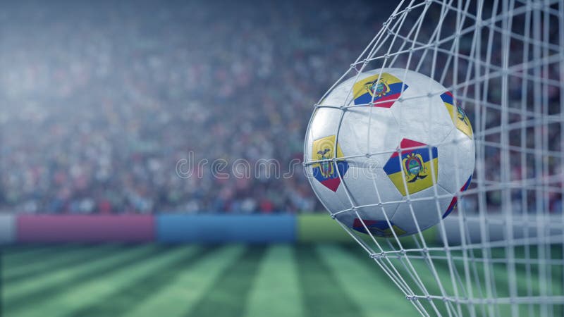 Flag of Ecuador on the Football Hitting Goal Net Back. Realistic 3D ...