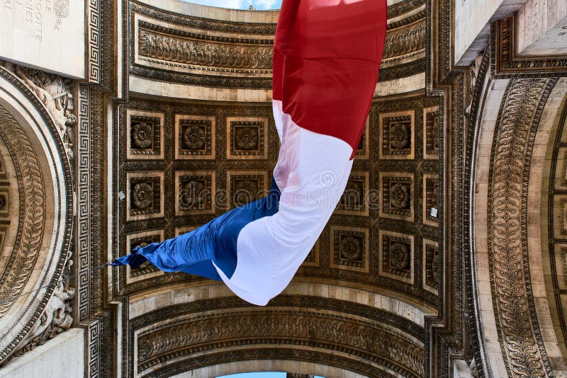 Flag of France Under the Triumphal Arch Stock Photo - Image of monument ...