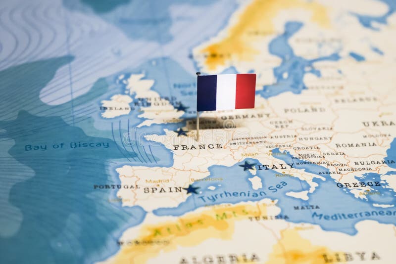 The Flag of France in the World Map Stock Image - Image of education ...