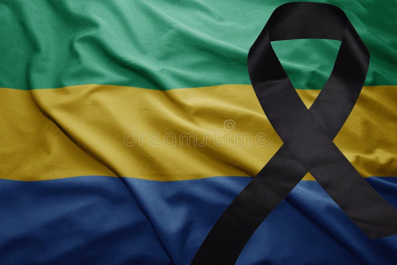 Flag of Gabon with Black Mourning Ribbon Stock Image - Image of badge ...
