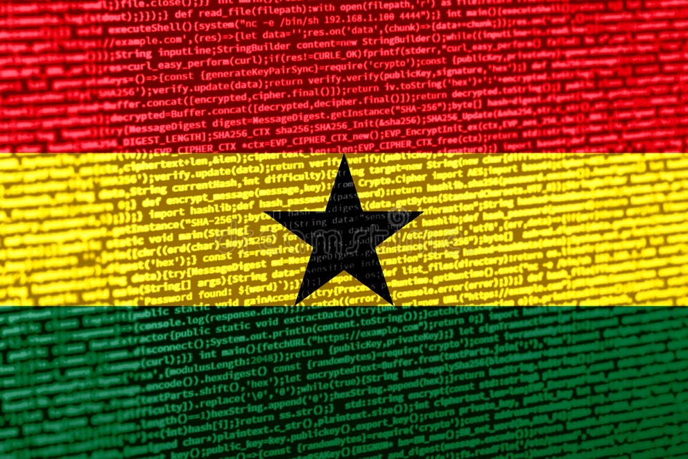 Flag of Ghana Over Digital Code. Concept of Cybersecurity, Innovation ...