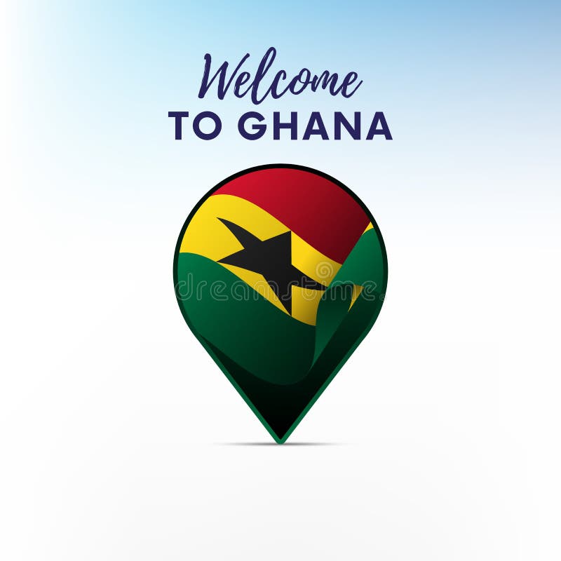 Flag of Ghana in Shape of Map Pointer or Marker. Welcome To Ghana ...