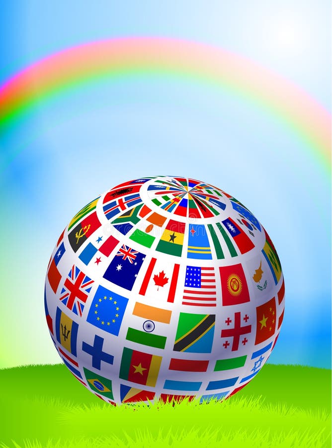 Flag Globe on Nature Background with Rainbow Stock Illustration ...