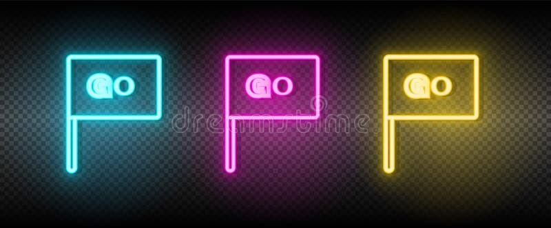 Flag, Go Neon Vector Icon. Illustration Neon Blue, Yellow, Red Icon Set ...