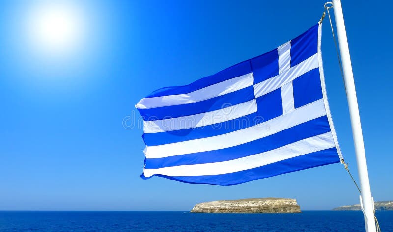 Flag of Greece with Blue Sky and Sea and the Sun Stock Illustration ...