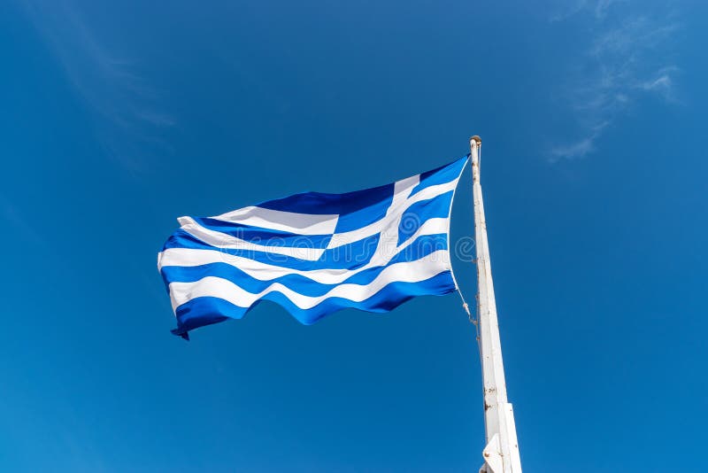 Flag of Greece on Flagpole Against the Sky Stock Image - Image of ...