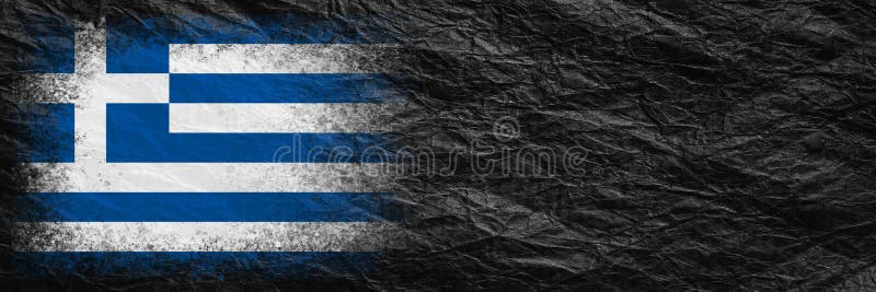 Flag of Greece. Flag is Painted on Black Crumpled Paper. Paper ...