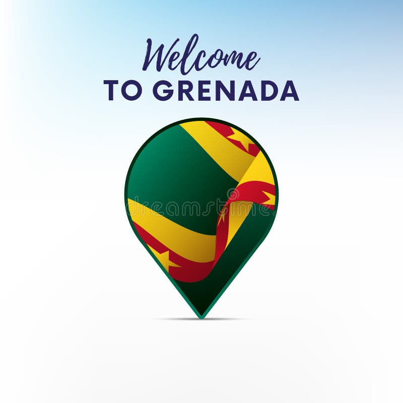 Flag of Grenada in Shape of Map Pointer or Marker. Welcome To Grenada ...