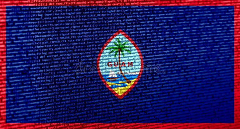 Flag of Guam Over Digital Code. Concept of Cybersecurity, Innovation ...