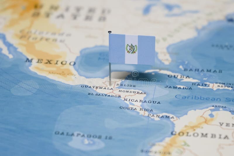 The Flag of Guatemala in the World Map Stock Image - Image of nations ...