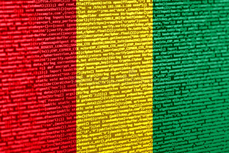 Flag of Guinea Over Digital Code. Concept of Cybersecurity, Innovation ...