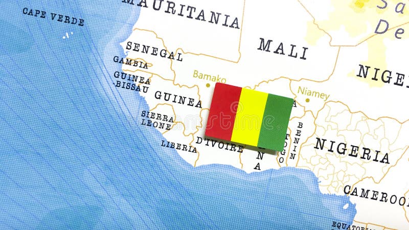 The Flag of Guinea in the World Map Stock Image - Image of business ...