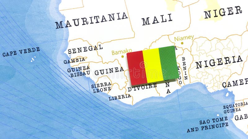 The Flag of Guinea in the World Map Stock Image - Image of graphic ...