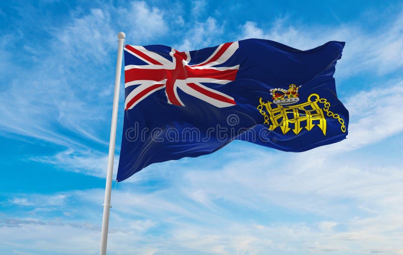 Flag of HM Customs Ensign at Cloudy Sky Background on Sunset, Pa Stock ...