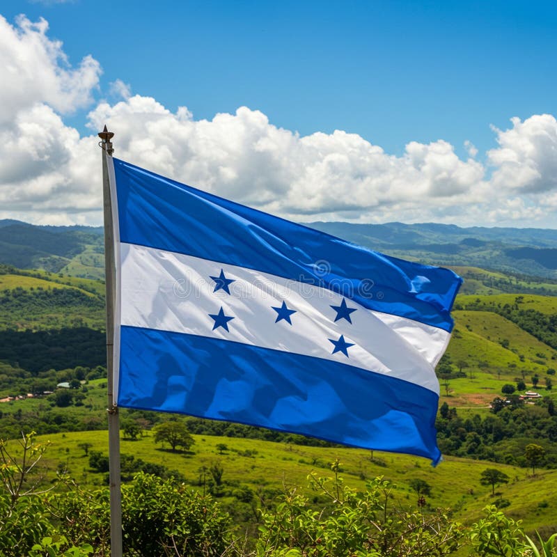 The Flag of Honduras, Featuring Three Horizontal Stripes (blue, White ...