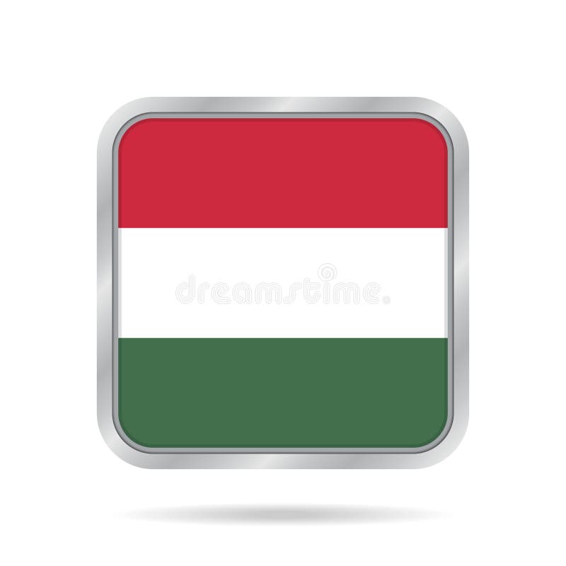 Flag of Hungary, Shiny Metallic Gray Square Button Stock Vector ...