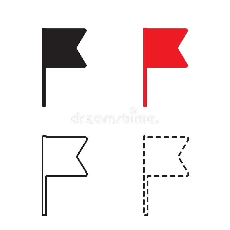 Flag Icon Set. Red and Black Flags. Outline and Dashed Style. Minimal ...