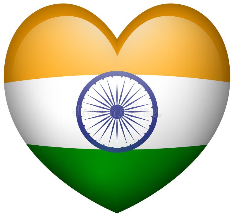 Flag of India in Heart Shape Icon Stock Vector - Illustration of button ...