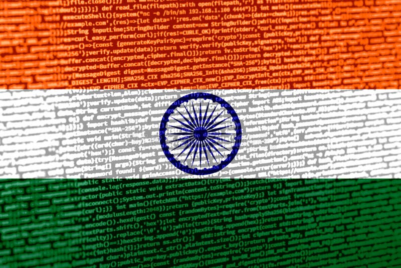 Flag of India Over Digital Code. Concept of Cybersecurity, Innovation ...