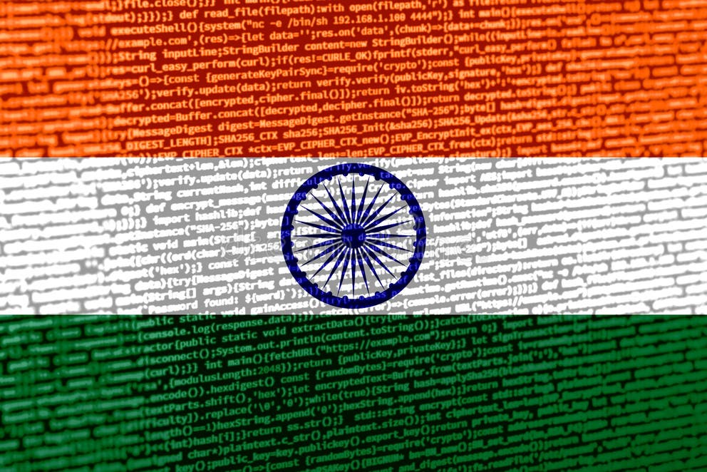 Flag of India Over Digital Code. Concept of Cybersecurity, Innovation ...