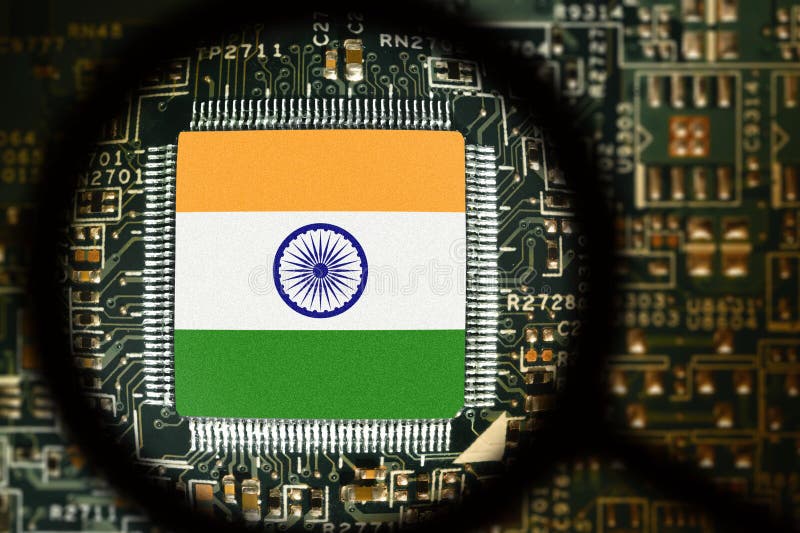 Flag of India on a Processor. Computer Board with Chip Stock Photo ...