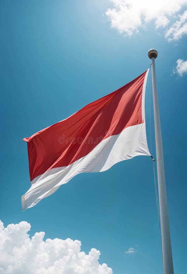 The Flag of Indonesia is Flying High in the Sky Stock Illustration ...