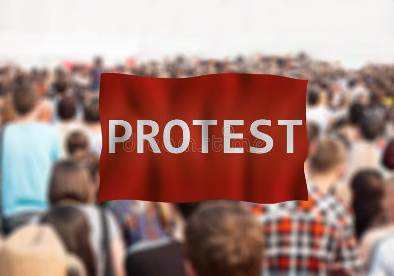 Flag with the Inscription Protest on the Background of the Crowd Stock ...