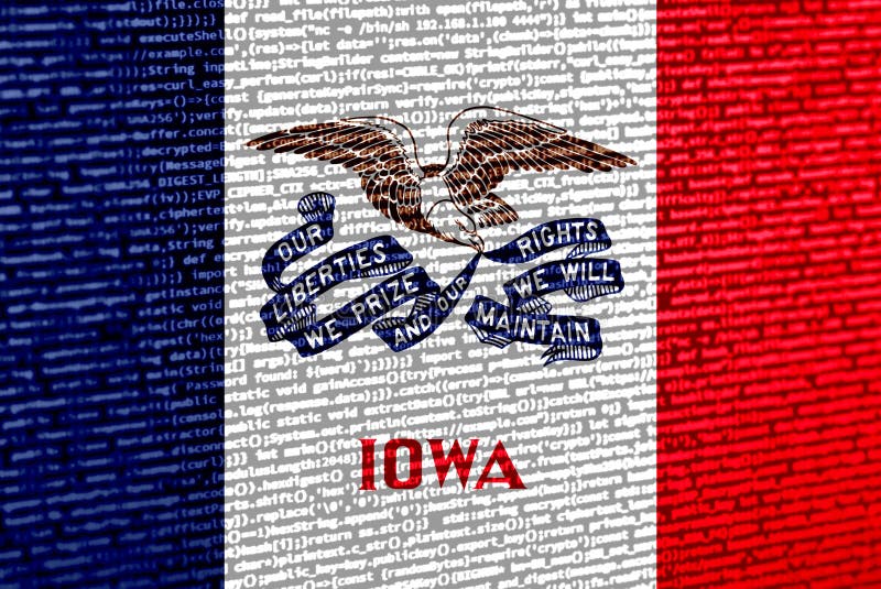 Flag of Iowa Over Digital Code. Concept of Cybersecurity, Innovation ...