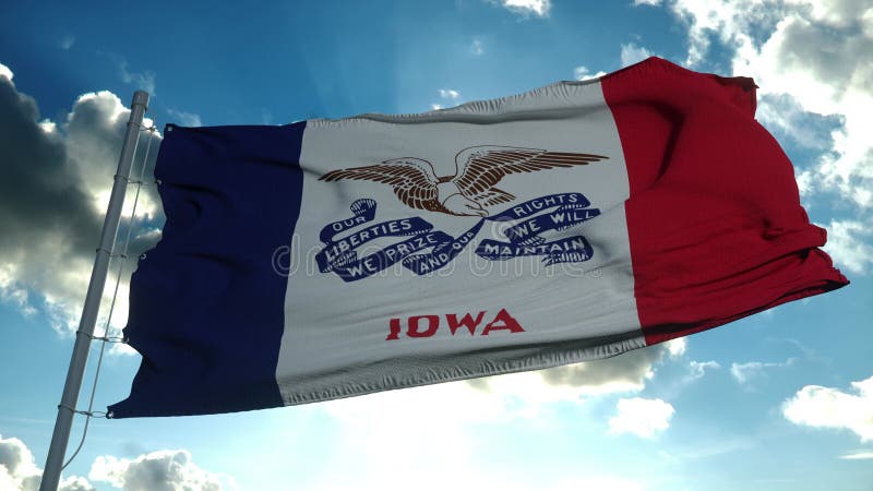 Flag of Iowa Waving in the Wind Against Deep Beautiful Clouds Sky Stock ...
