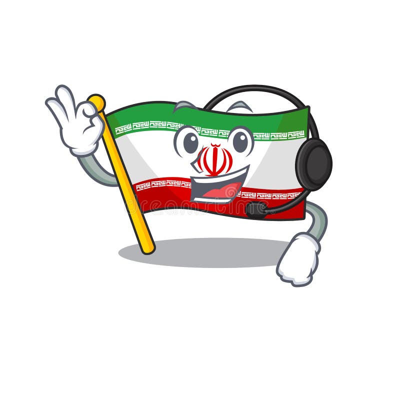 Flag Iran Cute Cartoon Character Design with Headphone Stock Vector ...