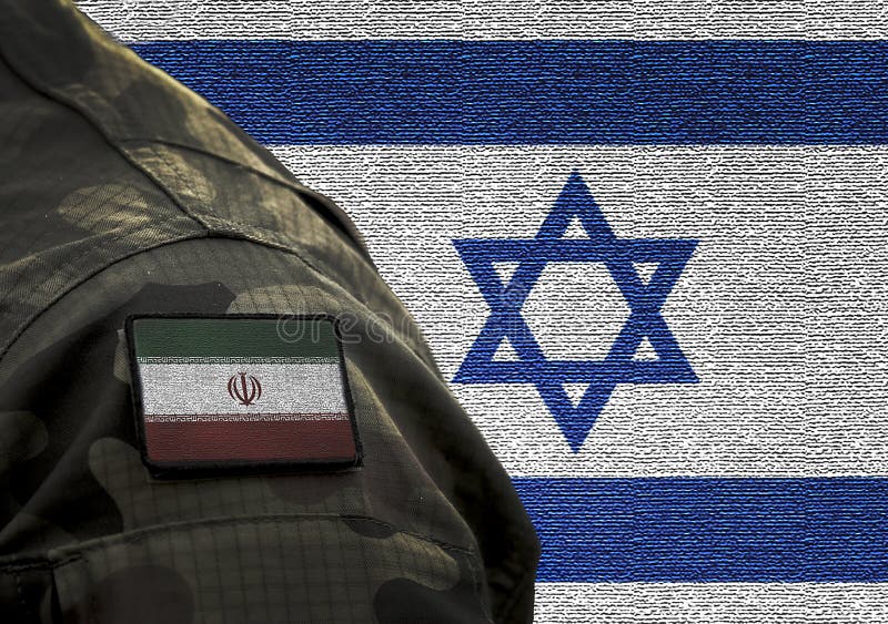 Flag of Iran on Military Uniform and Flag of the Israel at Background ...