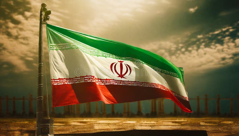 Flag of Iranian stock illustration. Illustration of emblem - 303105429