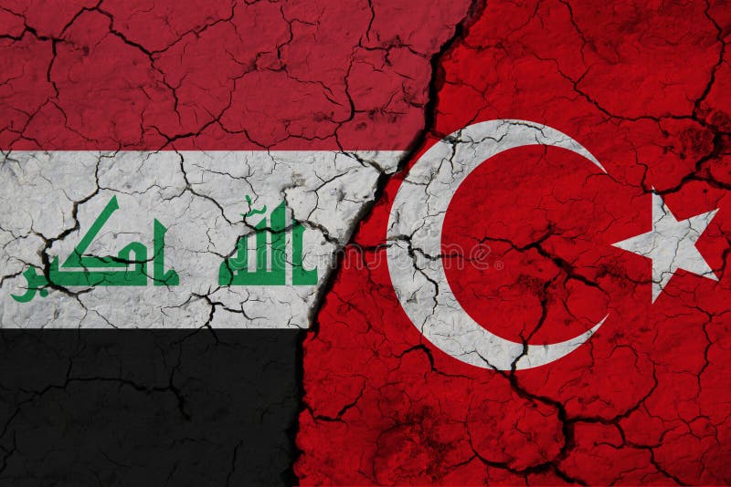 Iraq and Turkey Turkish Flags, Obsolete Torn Weathered, Crisis Concept ...
