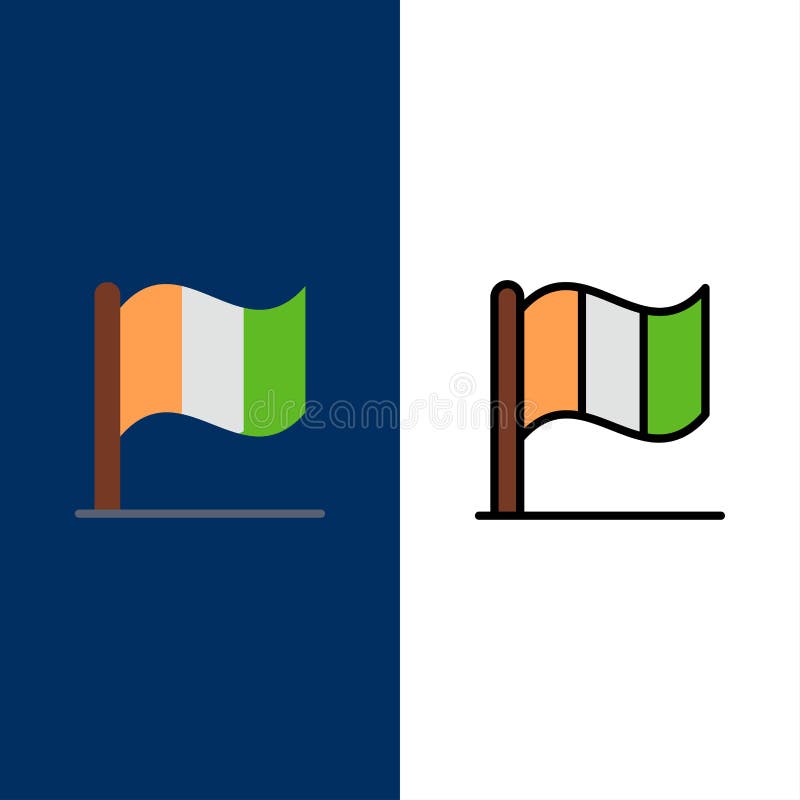 Flag, Ireland, Irish Icons. Flat and Line Filled Icon Set Vector Blue ...