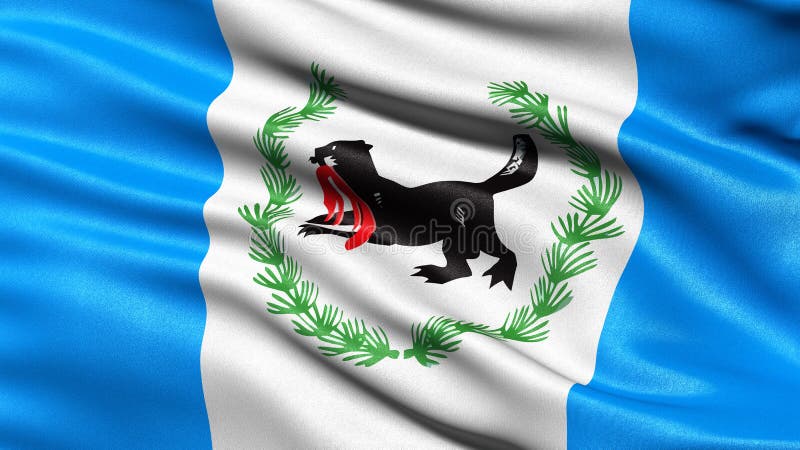Flag of Irkutsk Oblast Waving in the Wind. 3D Illustration Stock ...