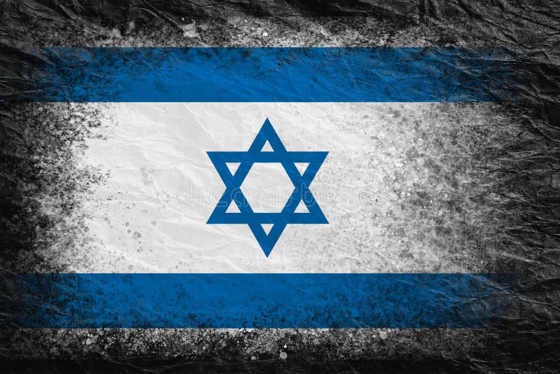 Flag of Israel. Flag is Painted on Black Crumpled Paper. Paper ...