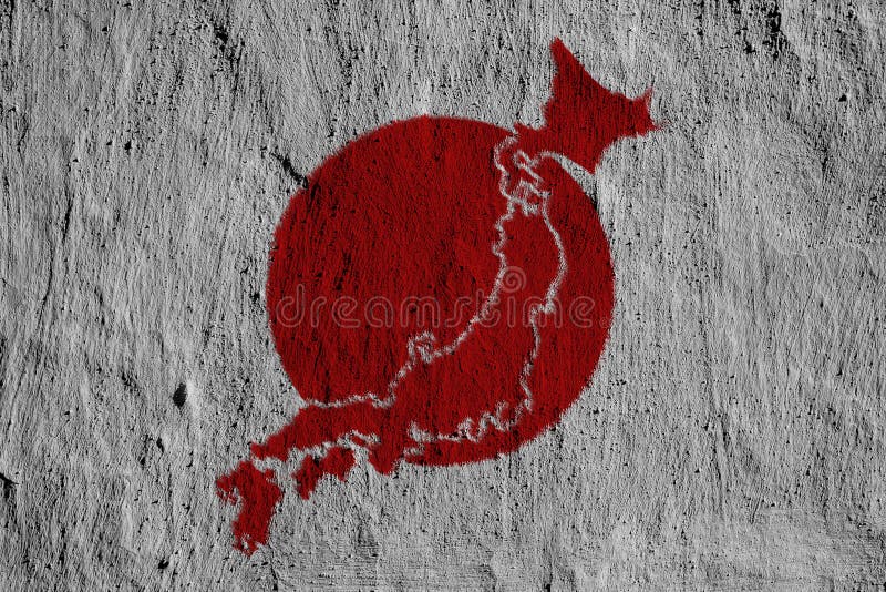 Flag of Japan and Contour Map of the Country on the Texture. Collage ...