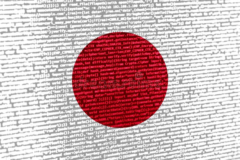 Flag of Japan Over Digital Code. Concept of Cybersecurity, Innovation ...