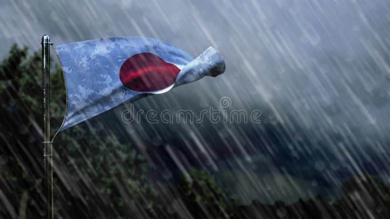 Flag of Japan with Rain and Dark Clouds, Rainfall Forecast Symbol ...