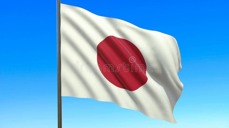 Flag of Japan Waving in the Wind on Flagpole Against the Sky 3d ...