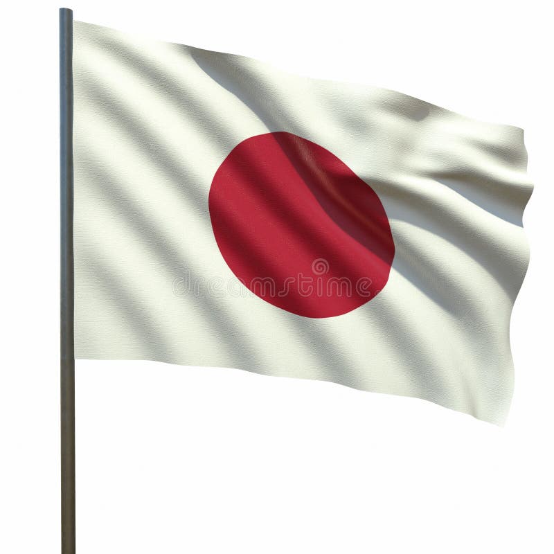 Flag of Japan Waving in the Wind on a White Background 3d-rendering ...