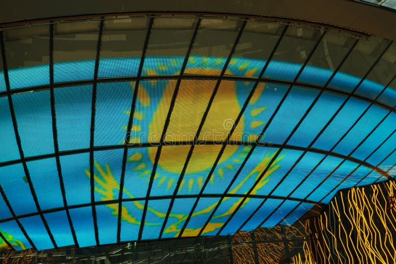 Flag of Kazakhstan on Demonstration Screen of LED Panels Stock Photo ...