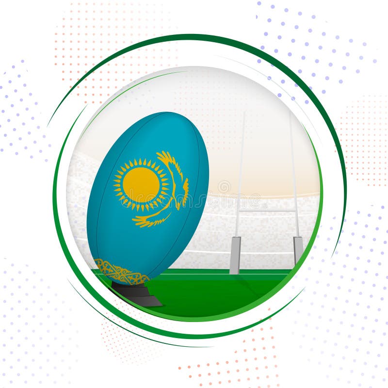 Flag of Kazakhstan on Rugby Ball. Round Rugby Icon with Flag of ...