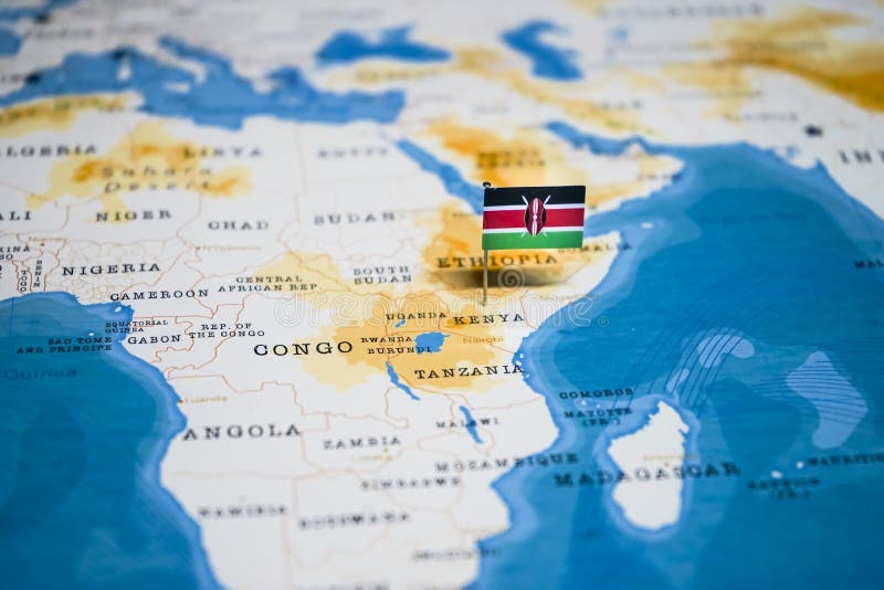 The Flag of Kenya in the World Map Stock Photo - Image of journey ...