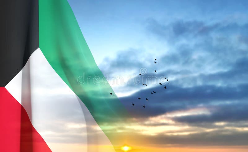Flag of Kuwait on Background of Sky Stock Vector - Illustration of ...