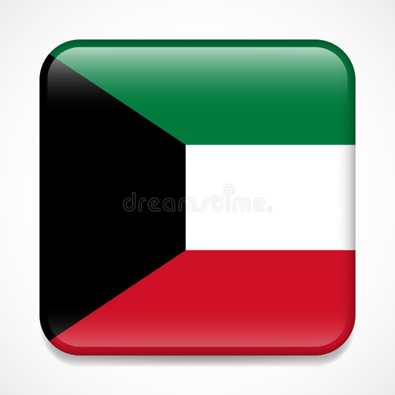 Flag of Kuwait. Square Glossy Badge Stock Vector - Illustration of ...