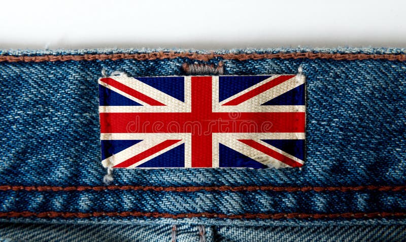 Flag on the label of jeans stock photo. Image of national - 230777434