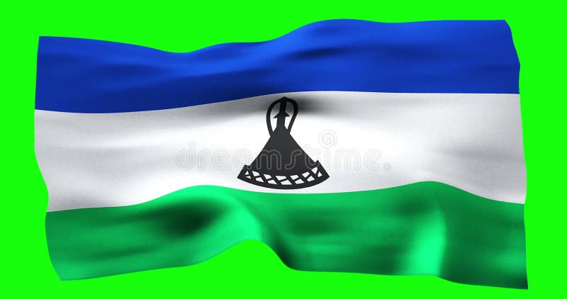 Flag of Lesotho Realistic Waving on Green Screen. Seamless Loop ...