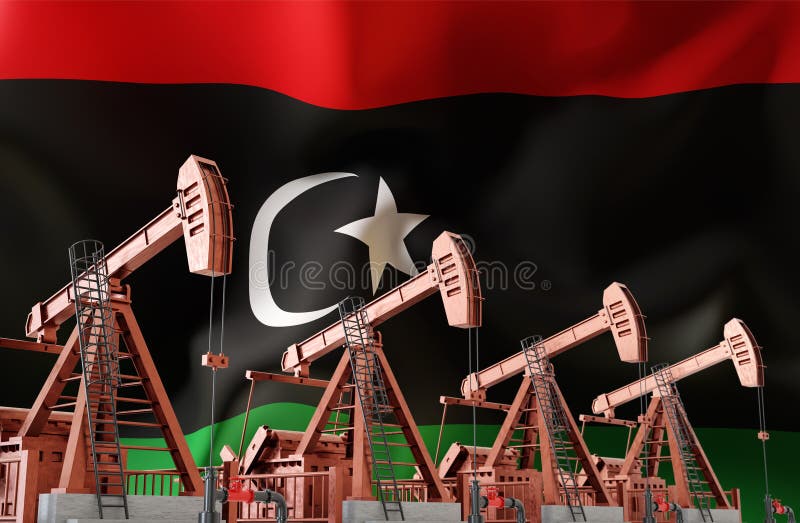 Flag of Libya with Oil Pumpjacks. Oil Industry of Libya Concept Stock ...